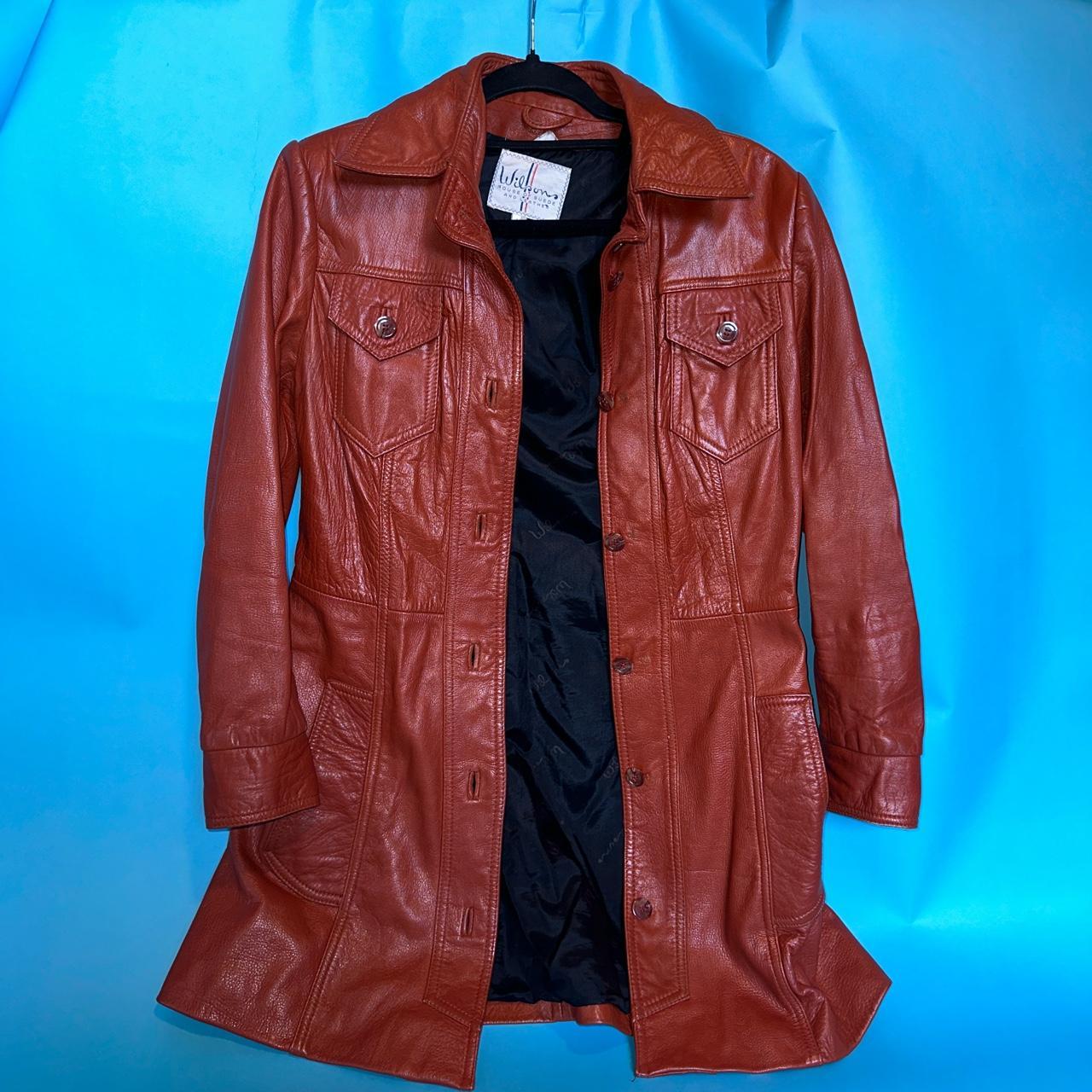 Amazing burnt orange real leather coat - Depop