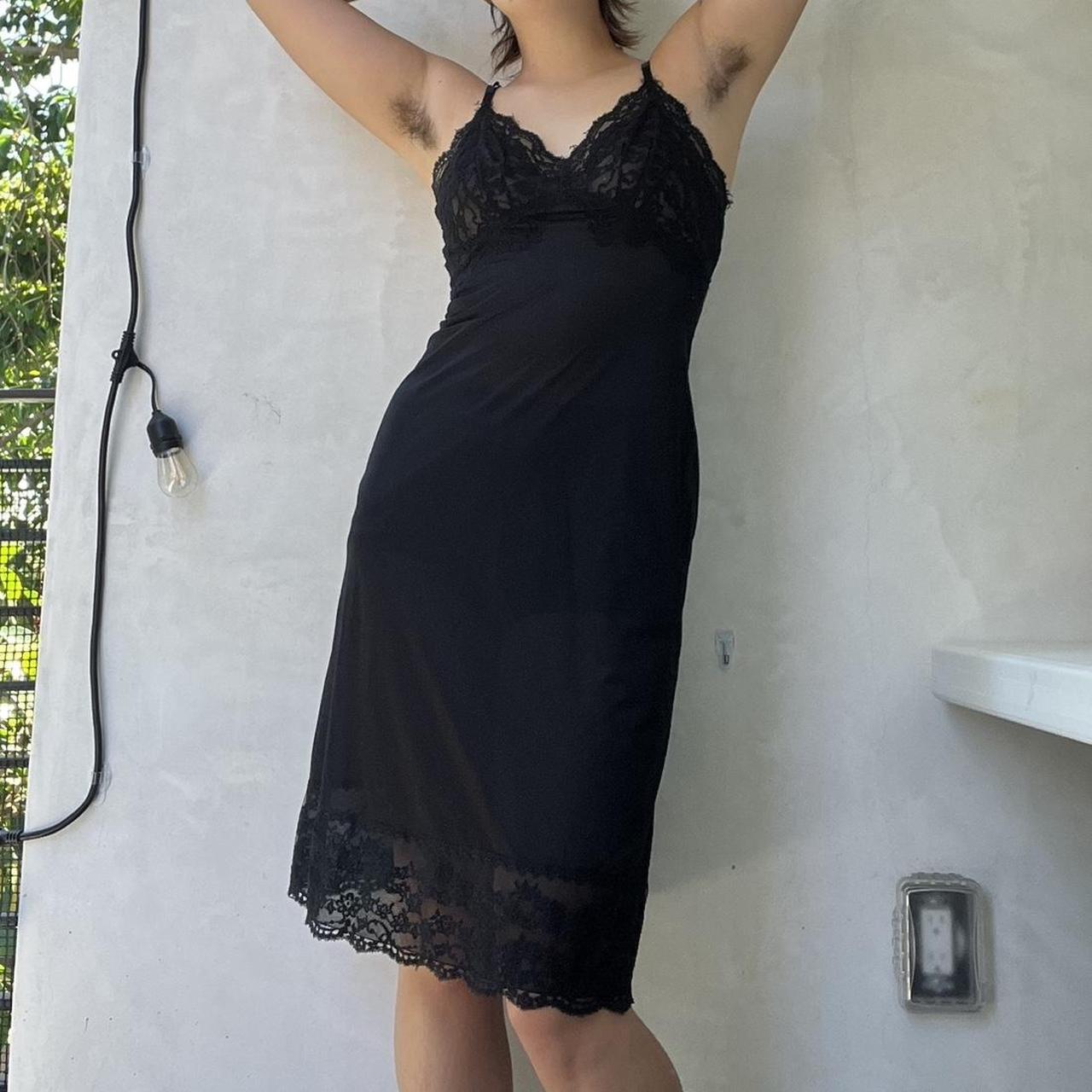 lacy black night gown vintage dress. very comfy and... - Depop