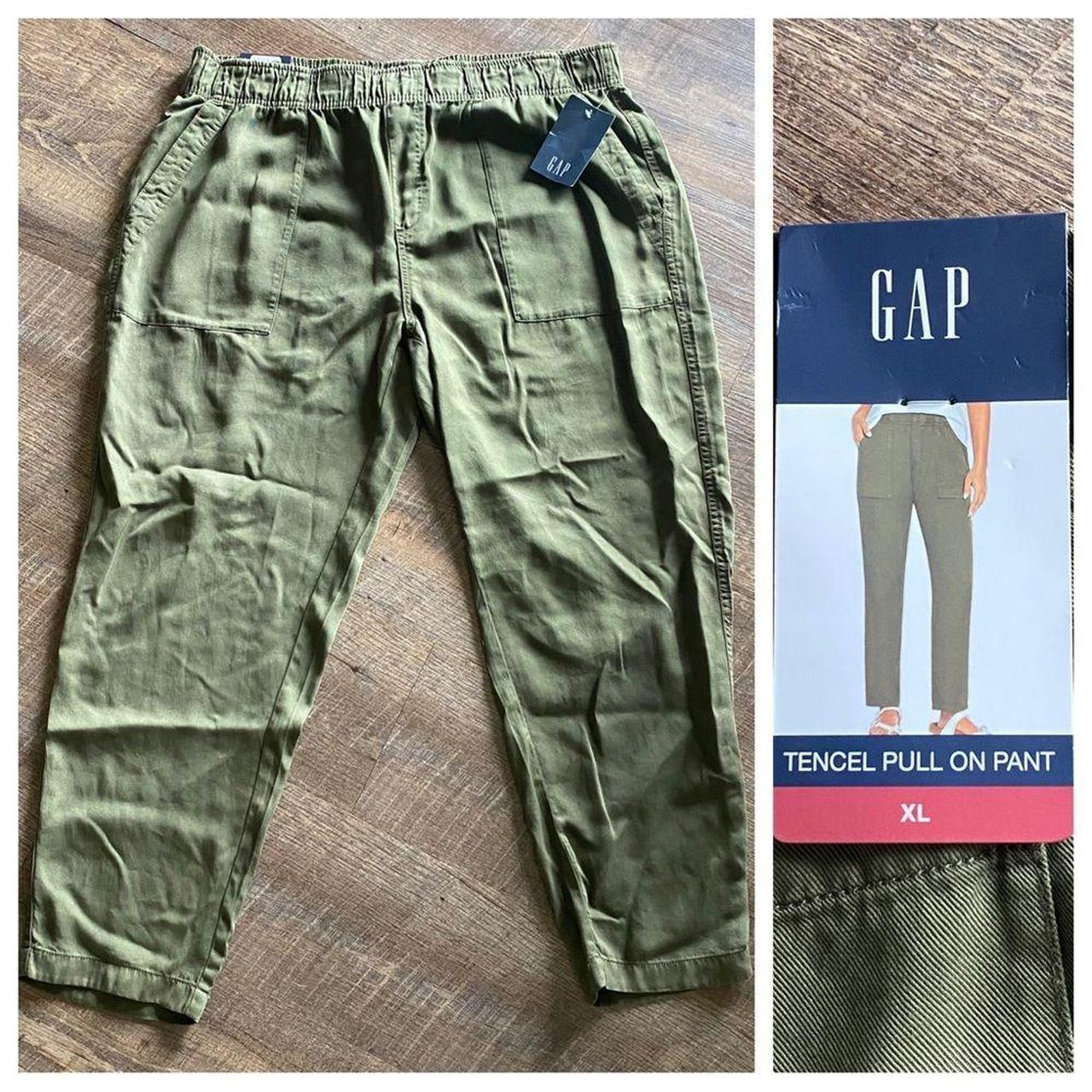 GAP High Rise Pants Elastic Waist Tencel Olive XL... - Depop