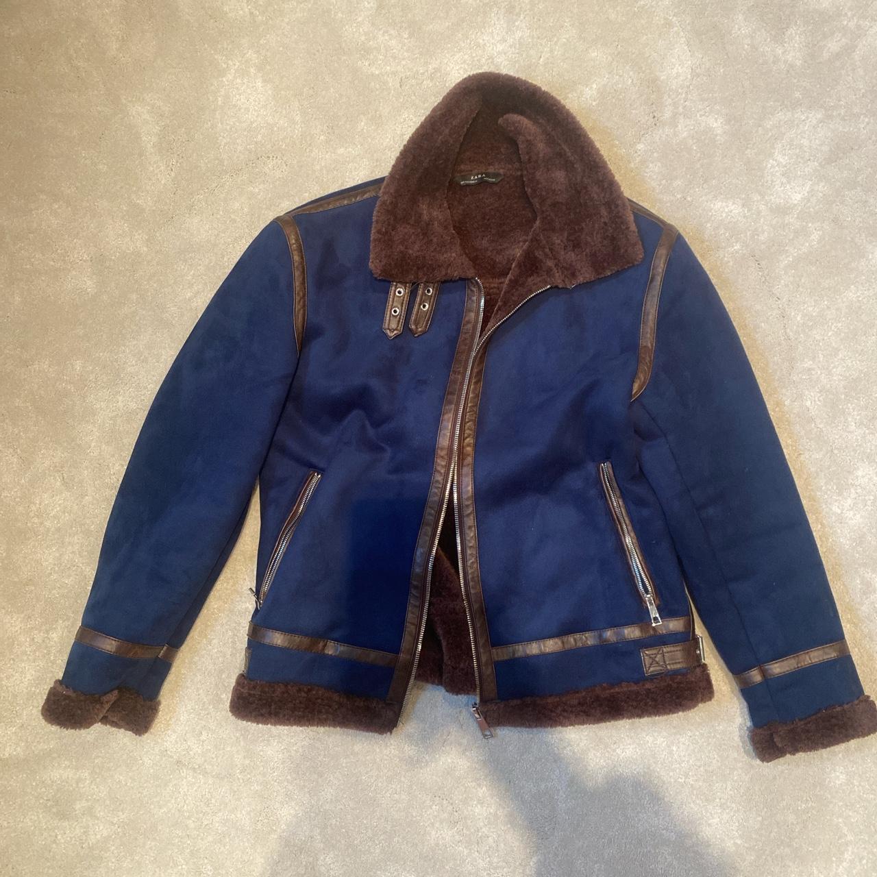 Zara jacket, shacket in blue with fur #zara #jacket... - Depop