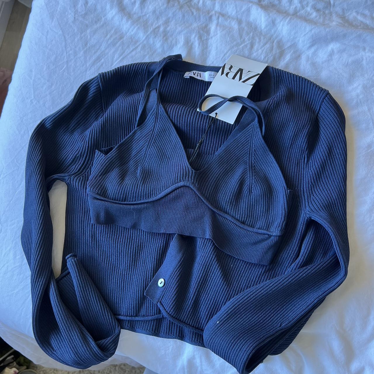 Zara two piece sweater & tank set in navy blue... - Depop