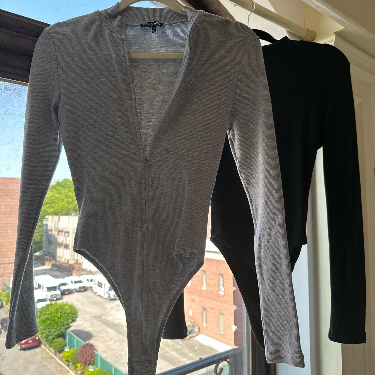 Fashion Nova Women's Grey and Black Bodysuit | Depop