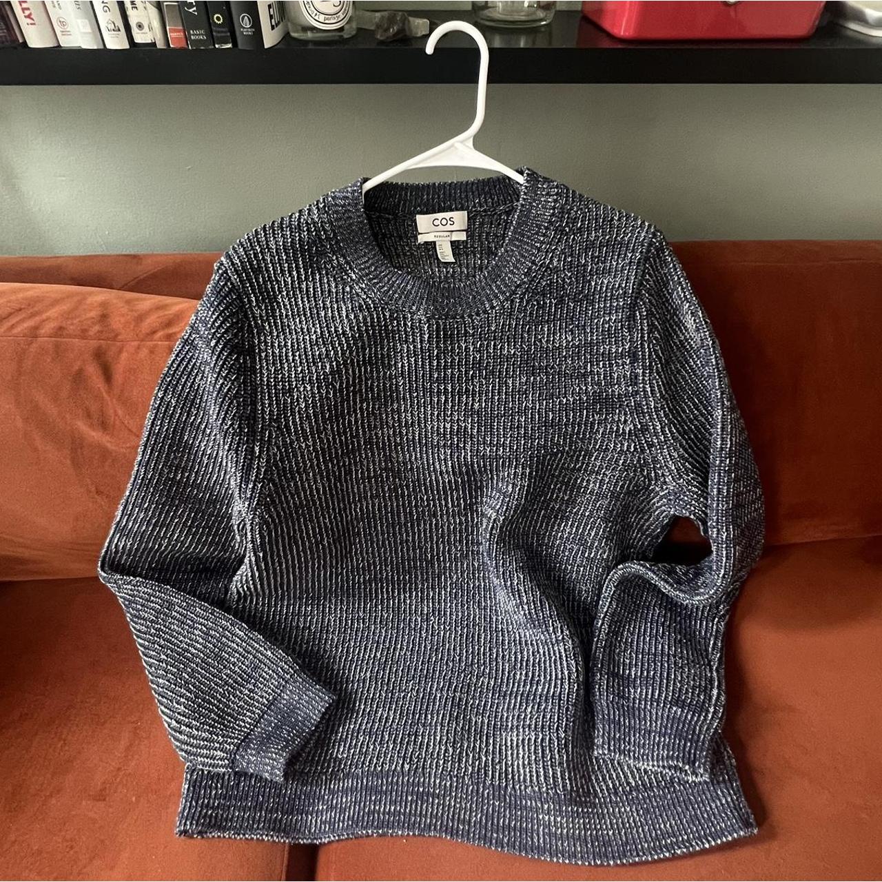 COS Men's Blue and White Jumper | Depop