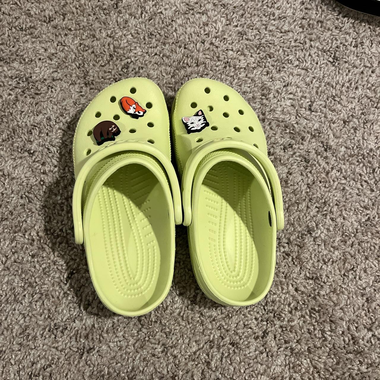 Light/lime green crocs Light Purple Fuzzy crocs... - Depop