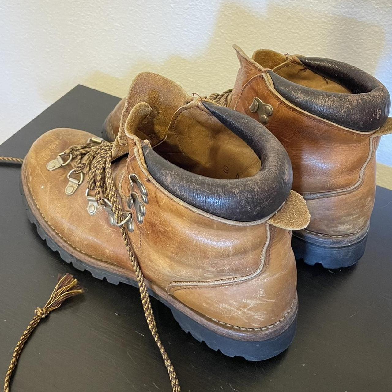 I rage brown leather hiking boots. Womens 9, men's... - Depop