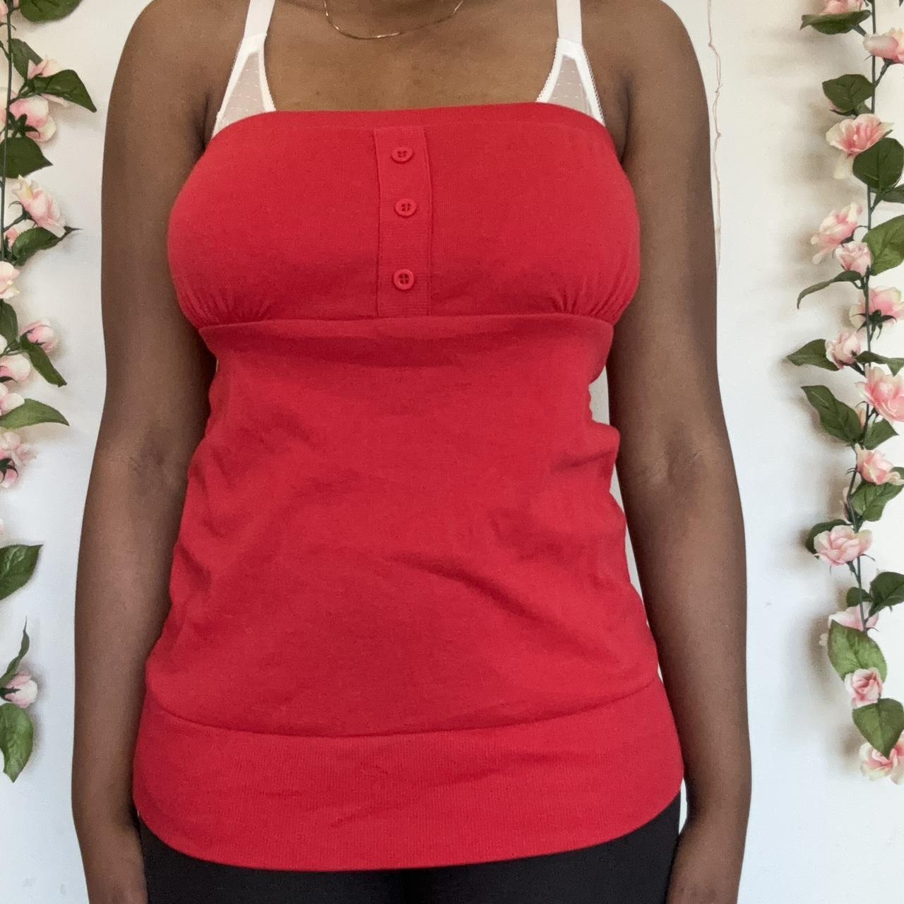 2000s red tube top with button detail. Waist length... - Depop