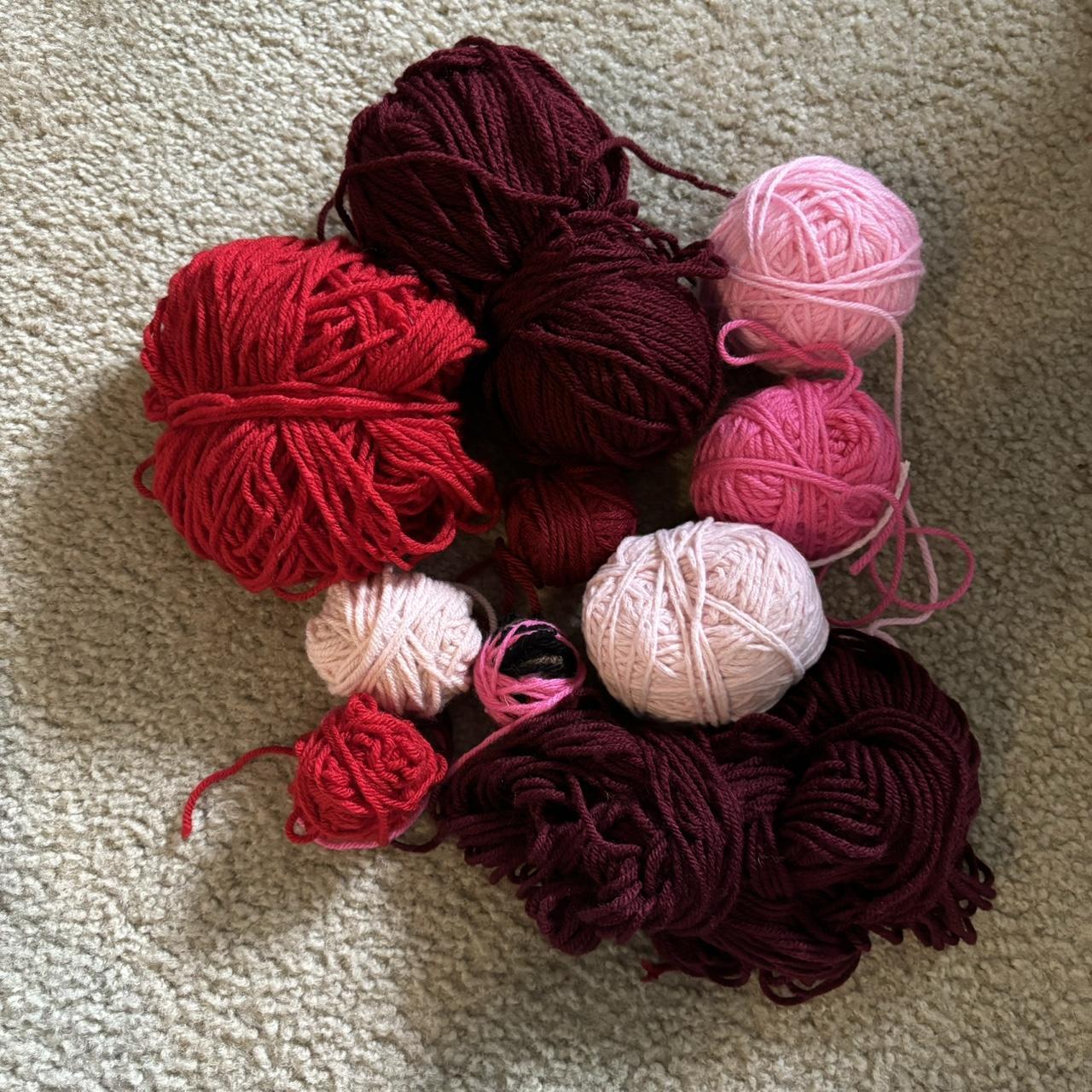 Pink and red yarn bundle. Varying size skeins, all... - Depop