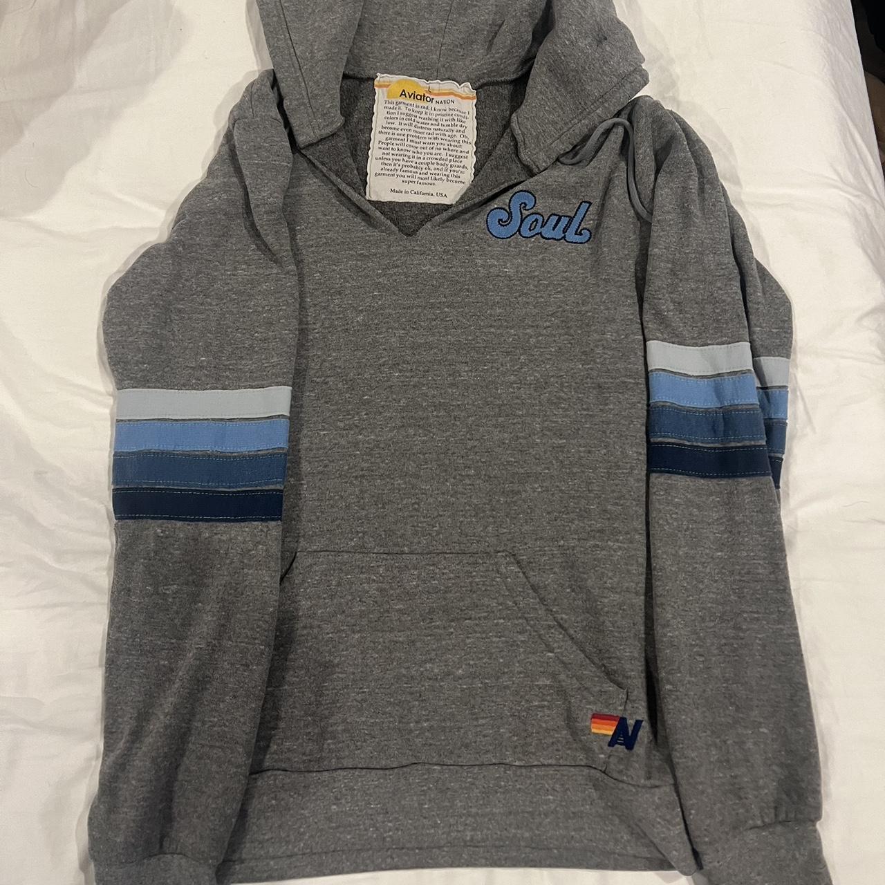 Aviator Nation Women's Blue and Grey Sweatshirt | Depop
