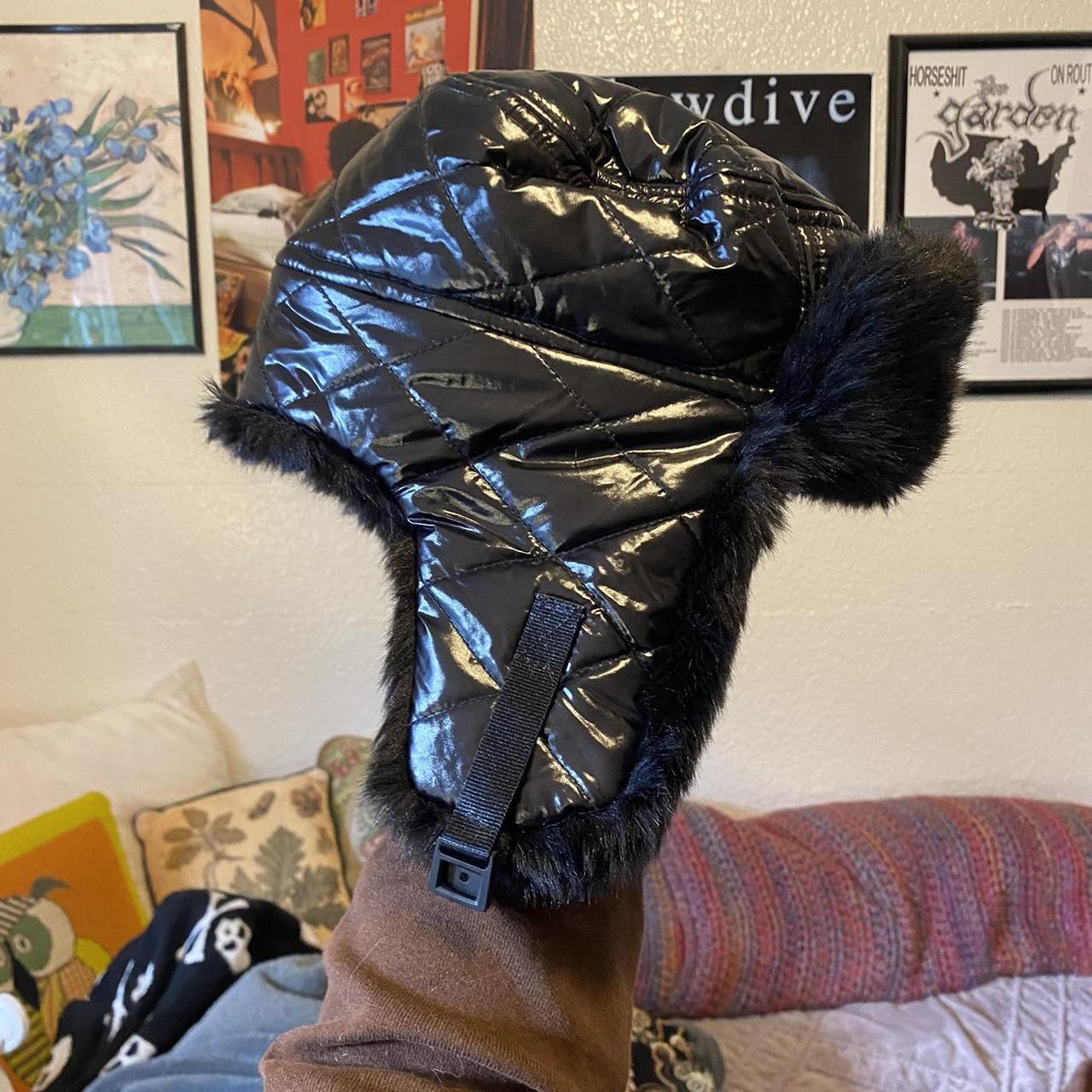 Fuzzy black trapper hat Would fit a small/average... - Depop