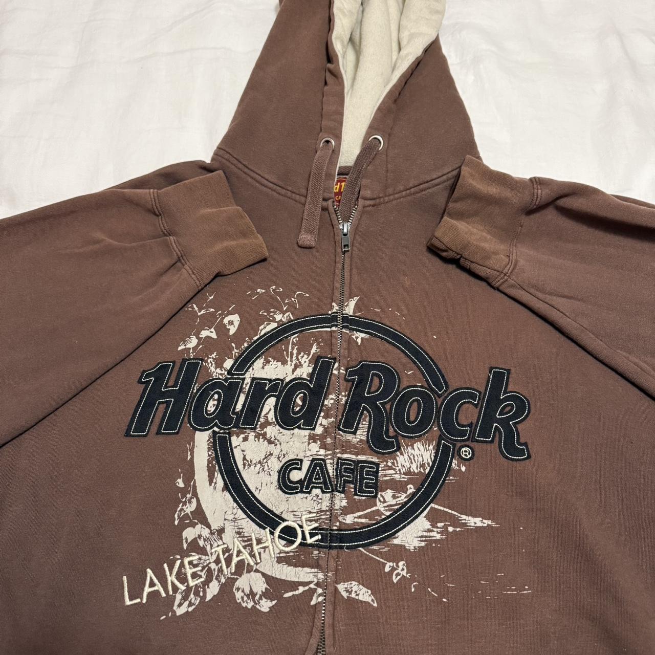 Brown Hard Rock Cafe Lake Tahoe zip-up hoodie... | Depop