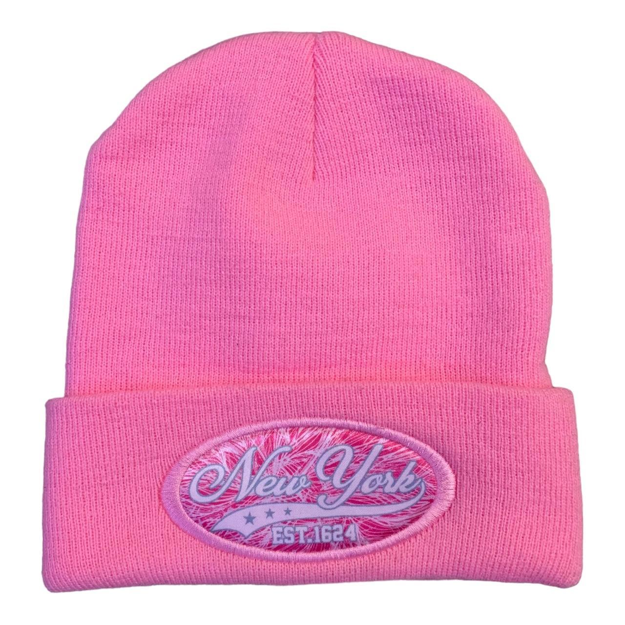 Hot Pink Y2K New York Beanie size: one size... - Depop