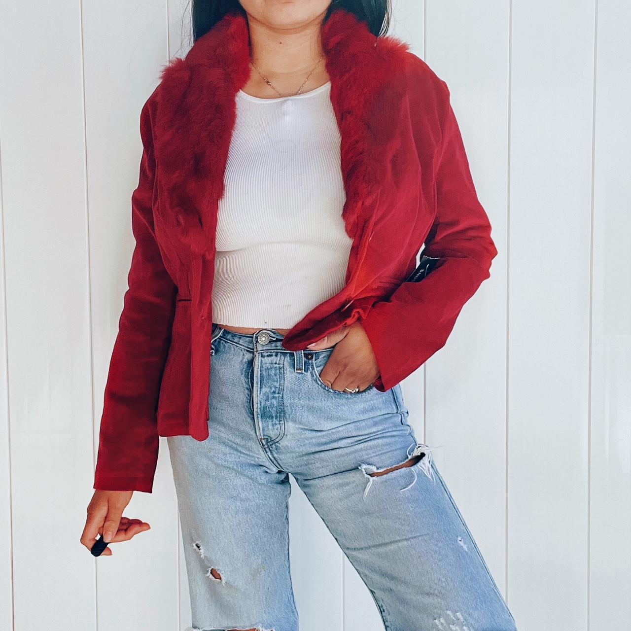 Vintage Wilson’s Leather Jacket Red Blazer with... - Depop