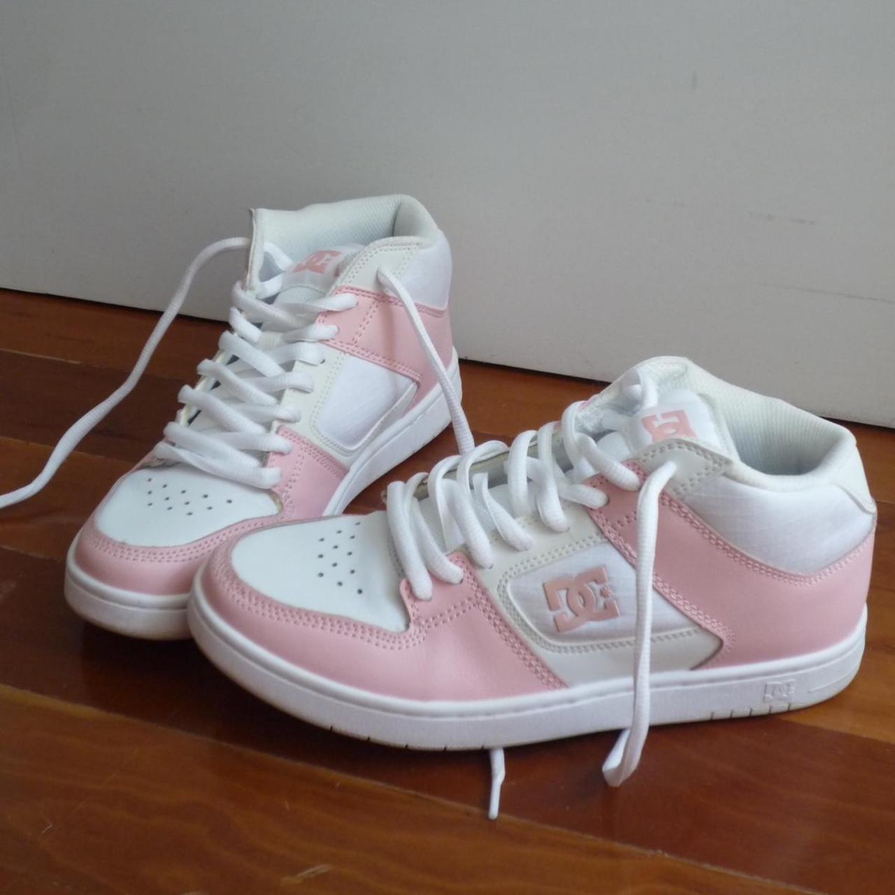 DC Shoes Women's Pink and White Trainers | Depop