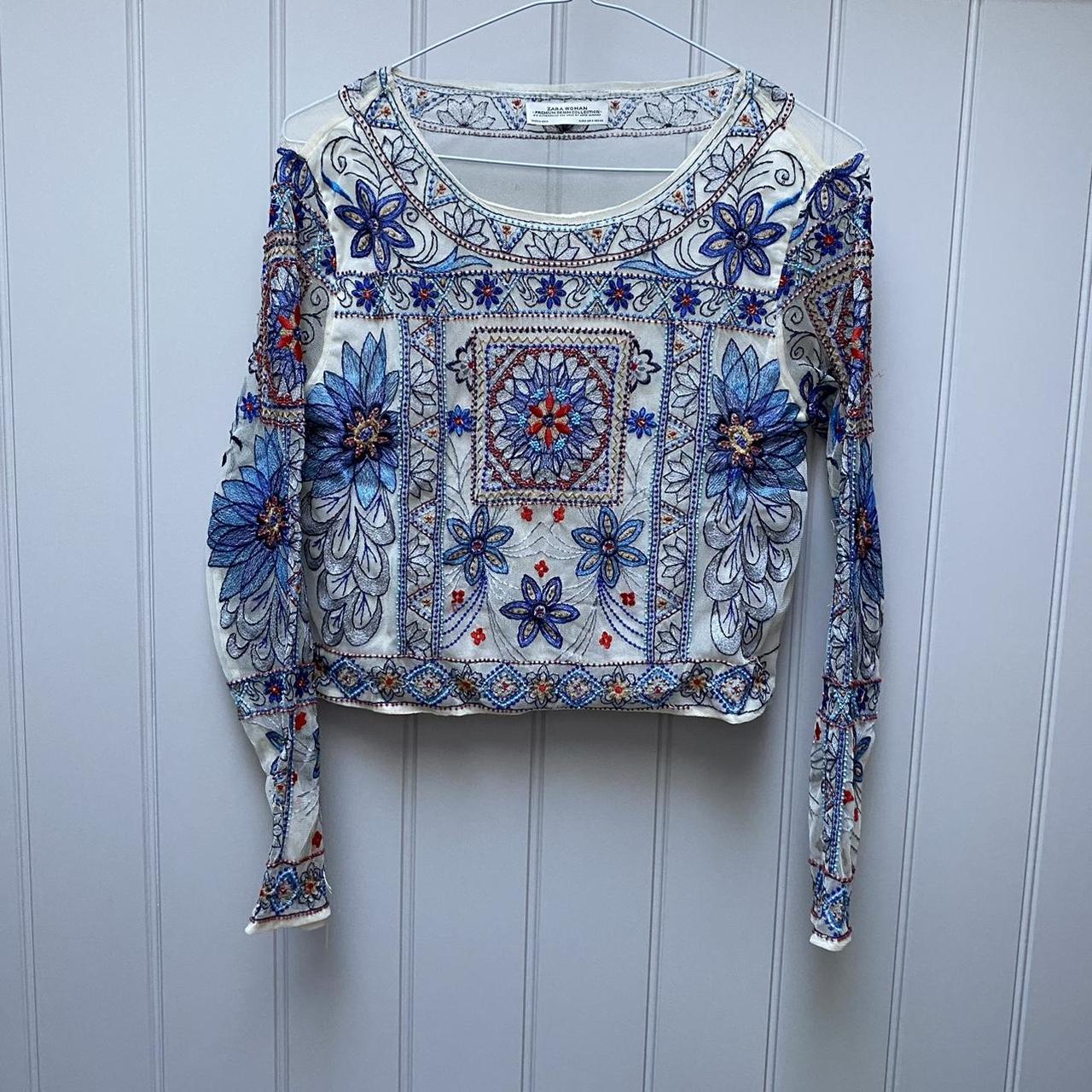 Zara Sheer Embellished Top Limited long-sleeved top... - Depop