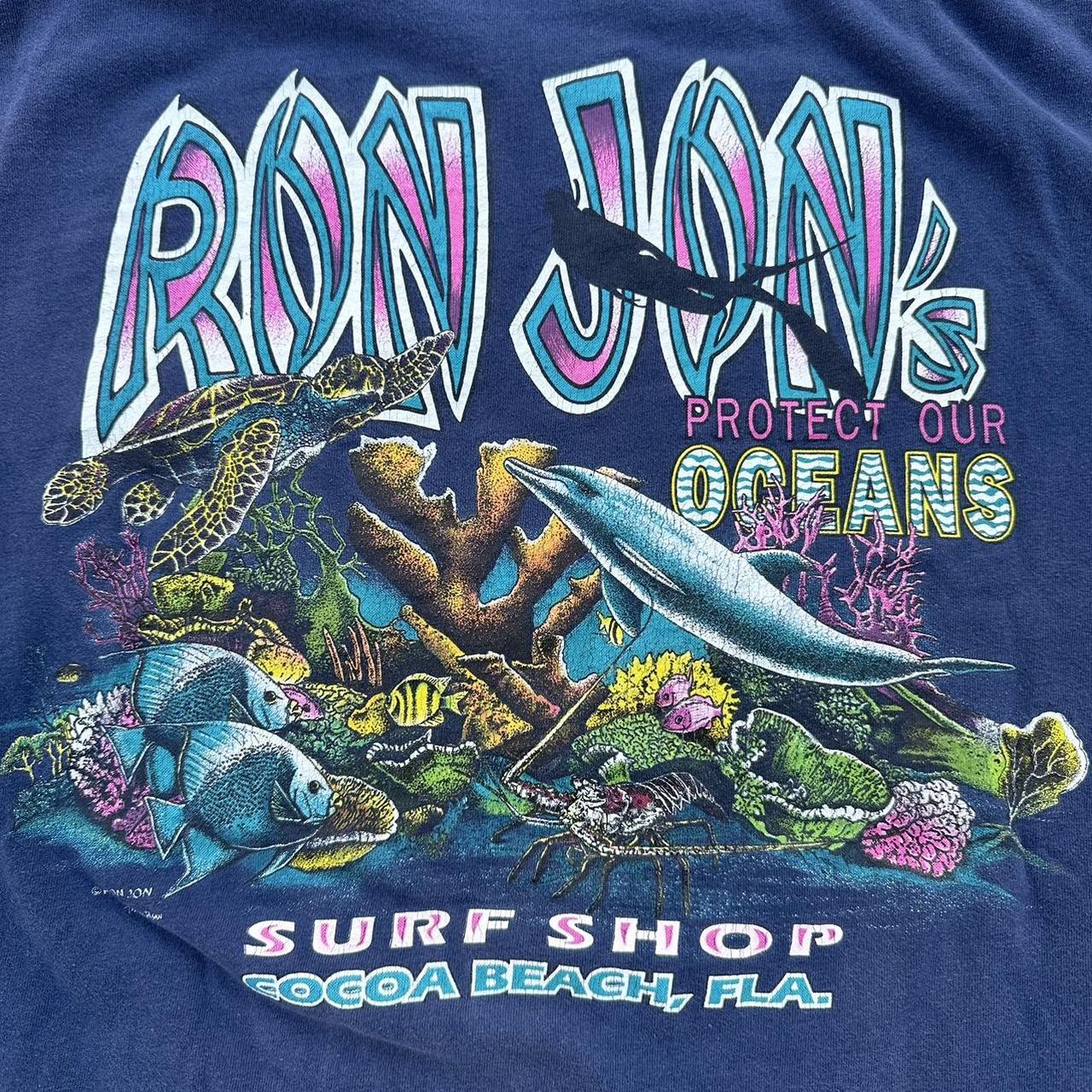 Vintage Y2K Ron Jon Surf Shop shirt! Faded navy blue... - Depop