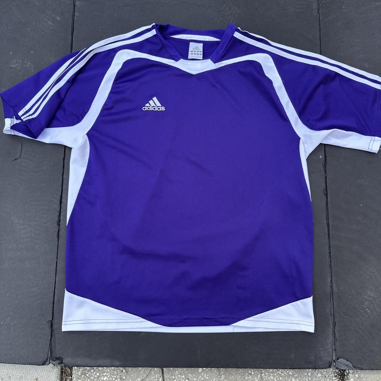 Adidas soccer jersey! Purple jersey with embroidered... - Depop
