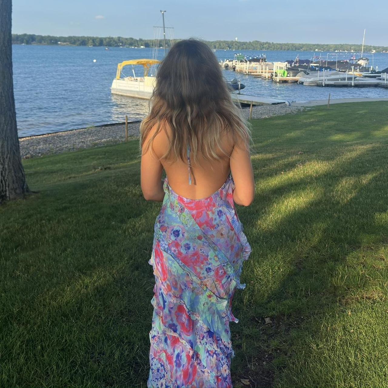 Zara Tiered Watercolor Halter Dress Gorgeous ruffle... - Depop