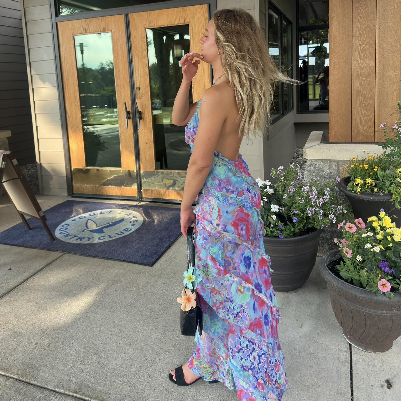 Zara Tiered Watercolor Halter Dress Gorgeous ruffle... - Depop