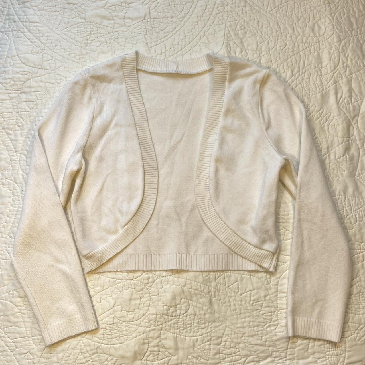 preppy cottage core white cropped cardigan - kids... - Depop