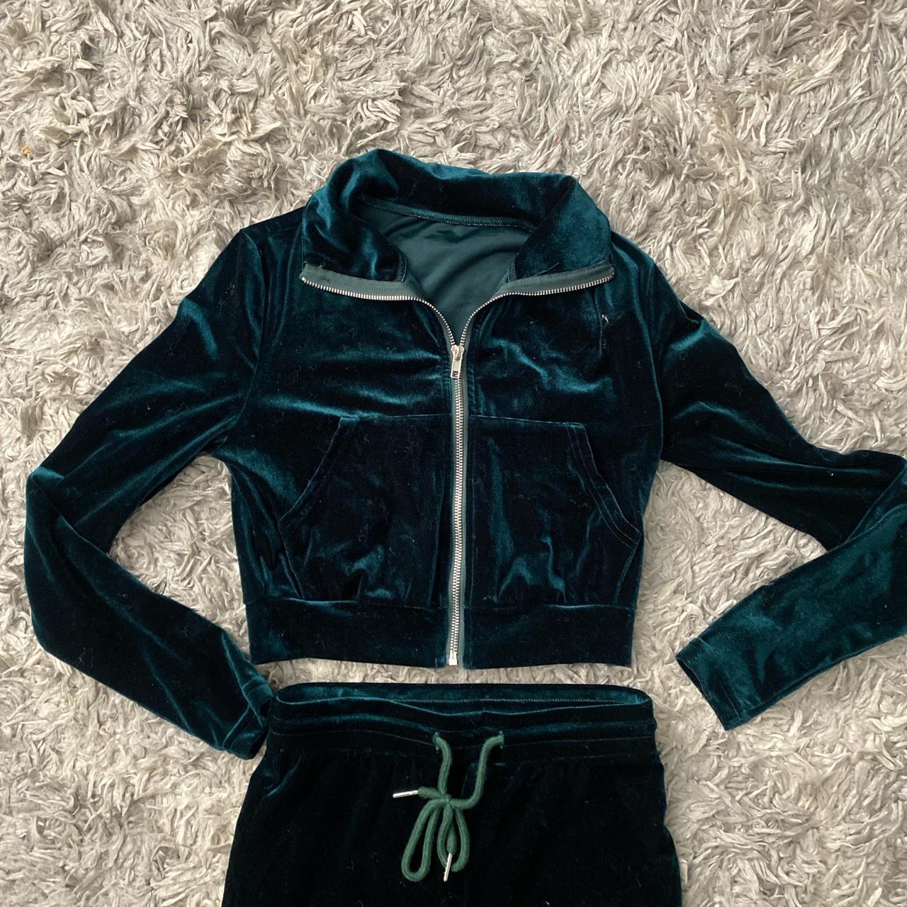 Dark green velvet track suit with flare pants Never... - Depop