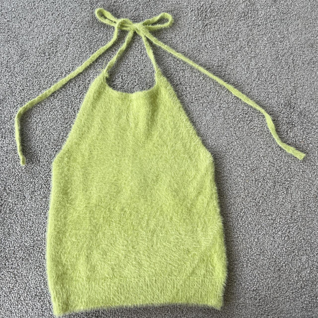Green M/L fluffy halter/tie top. Great for festivals... - Depop
