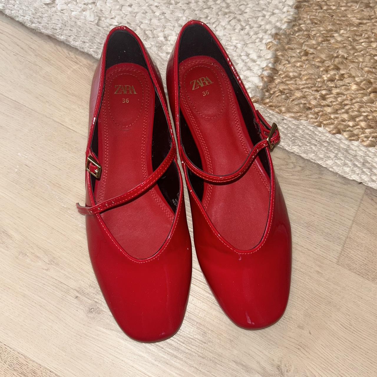 Zara ballet flats Red Size 6 - Depop