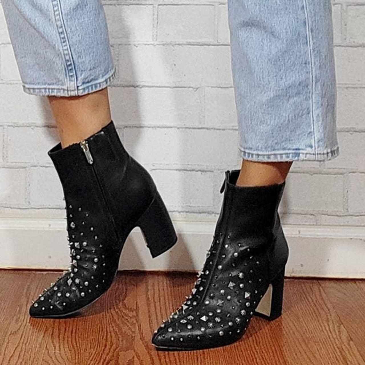 Amazing black leather studded booties from Sam... - Depop