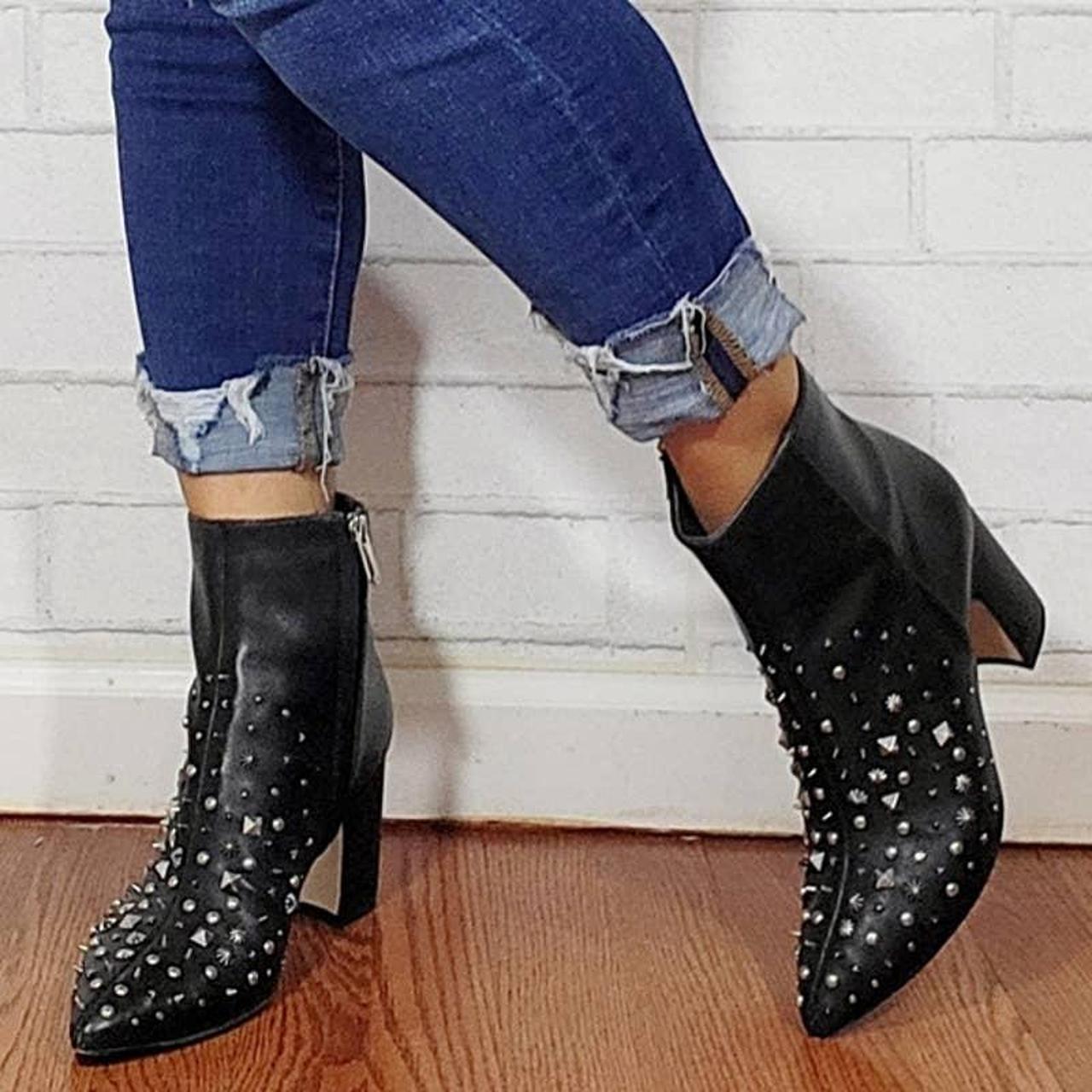 Amazing black leather studded booties from Sam... - Depop