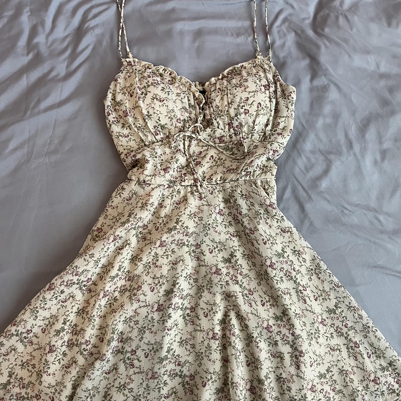 cream floral spring/summer sundress brand new never... - Depop