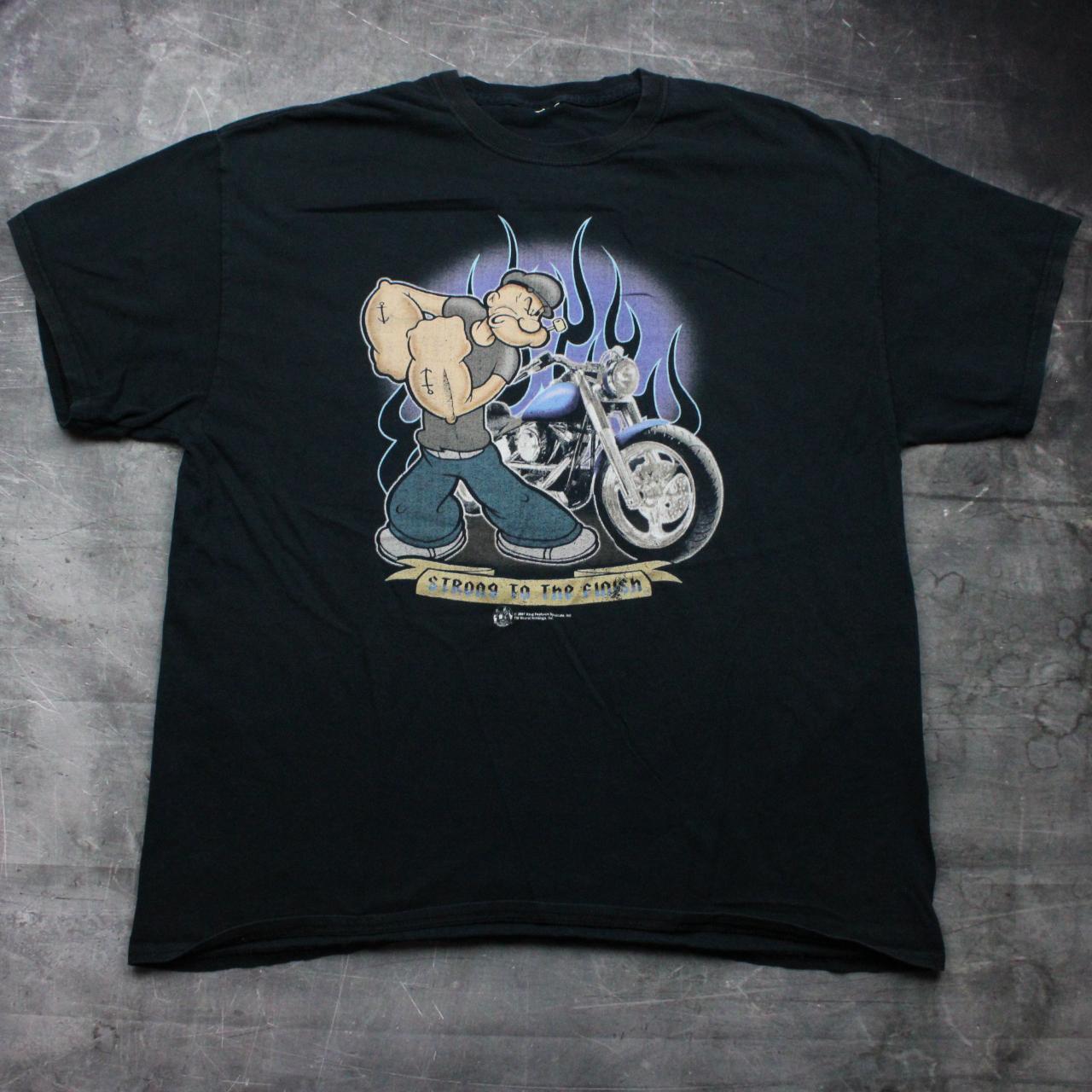 popeyes y2k biker shirt MEASUREMENTS: CHEST: 23... - Depop