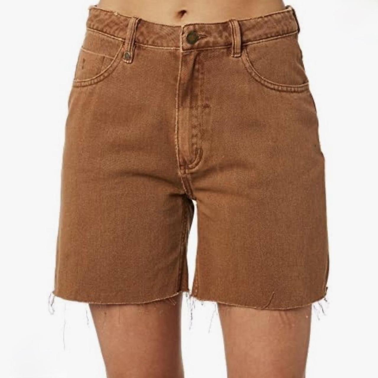 Thrills Thelma Brown Wash Denim Shorts - Size 8... - Depop