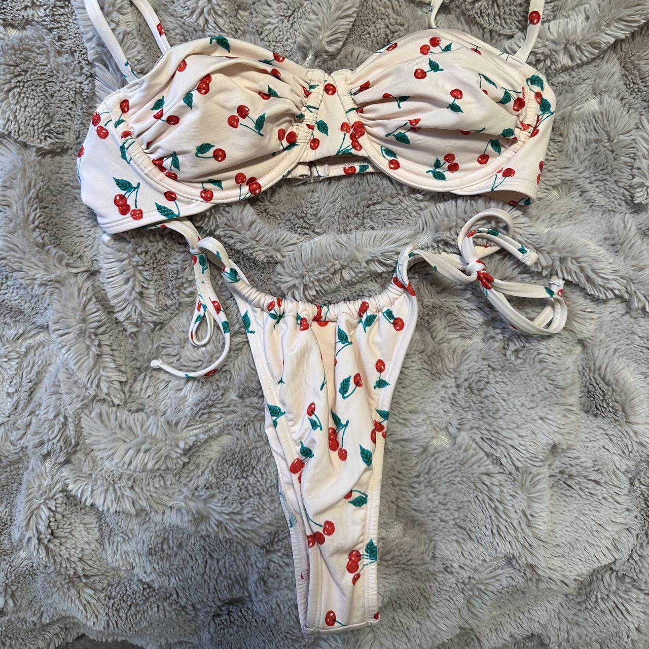 Cherry print bikini, worn once. Size small, fits... - Depop