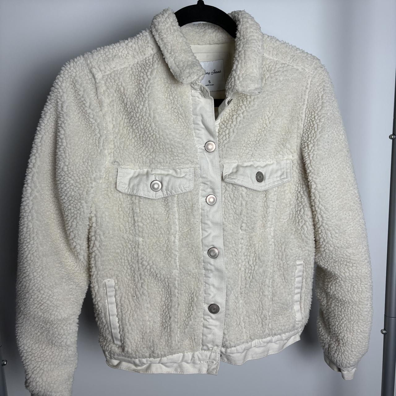 Cream and white Sherpa jacket #SherpaJacket - Depop