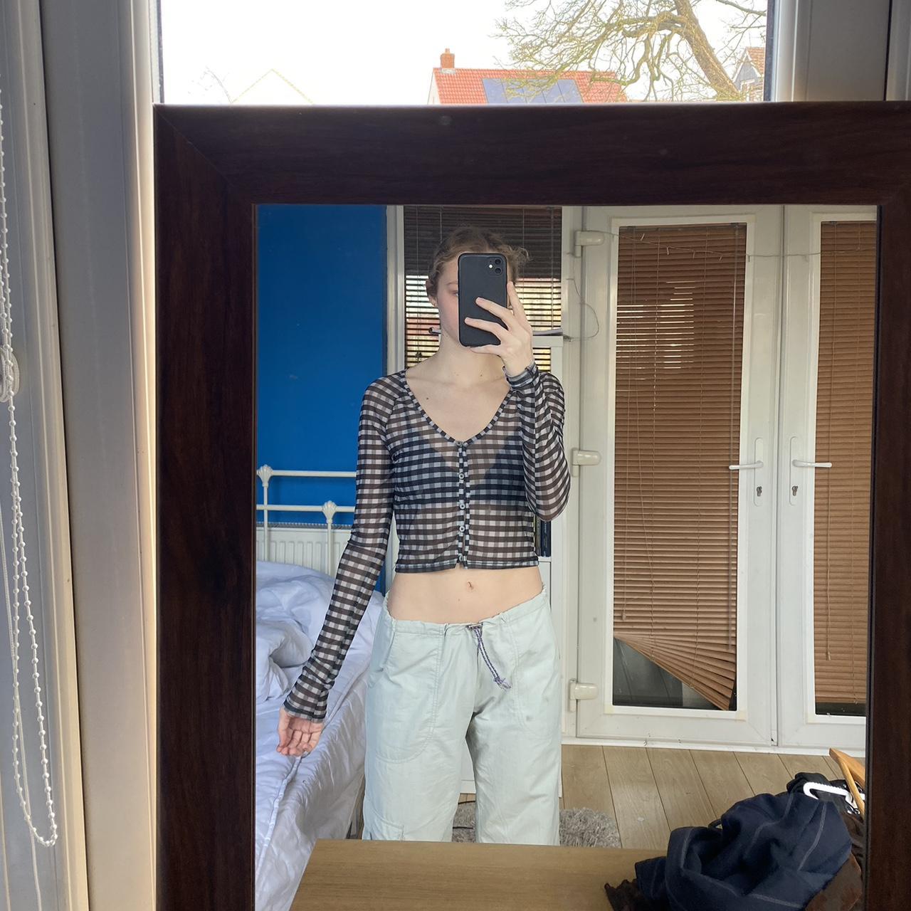 Weekday mesh checked top in size XS - Depop