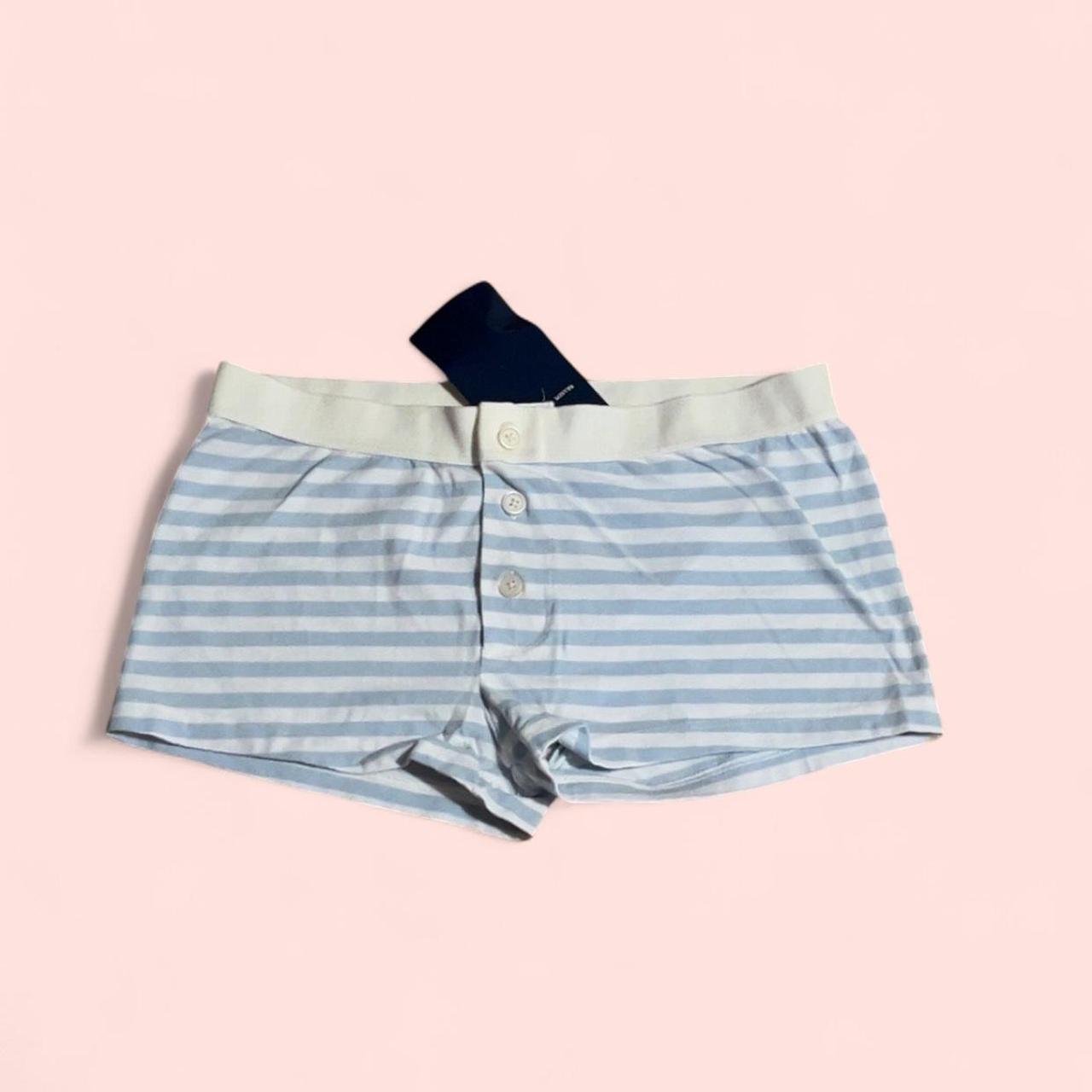 brandy melville blue and white striped boxer shorts... | Depop