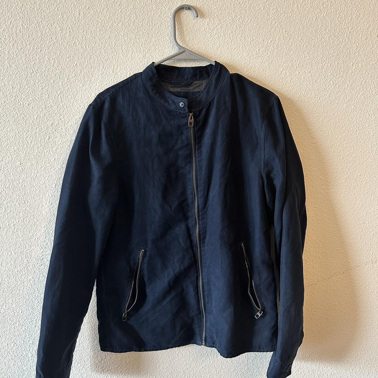 ZARA Suede Bomber Blue Jacket Size M - Depop