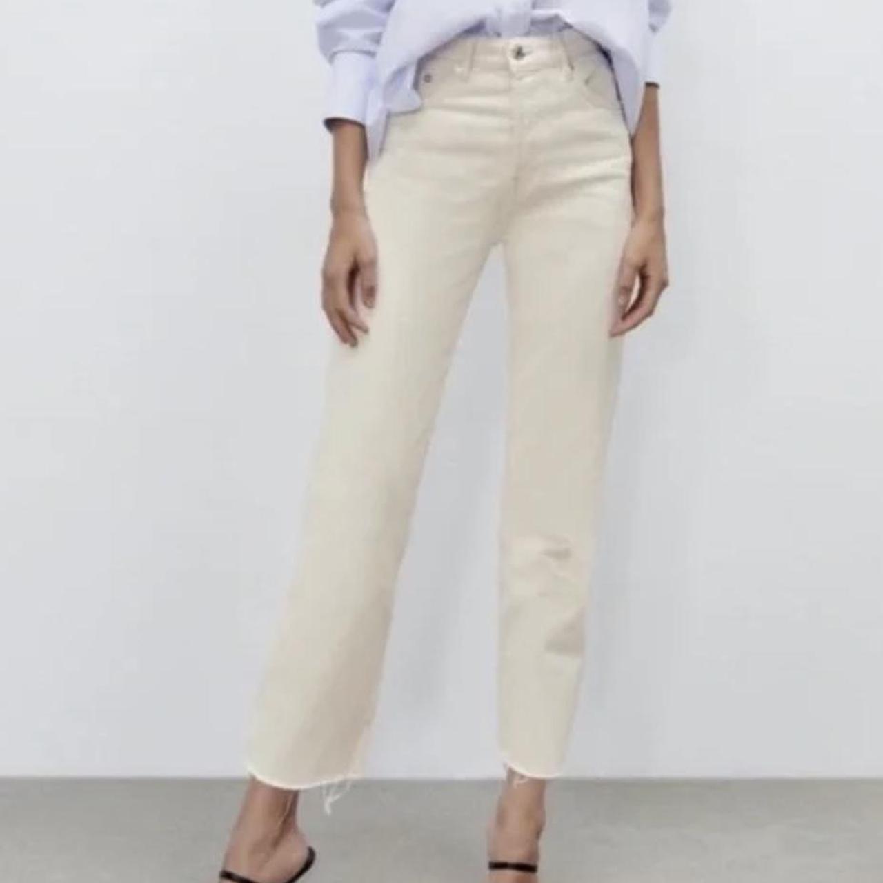 Zara high waisted straight jeans with raw hem. Worn... - Depop