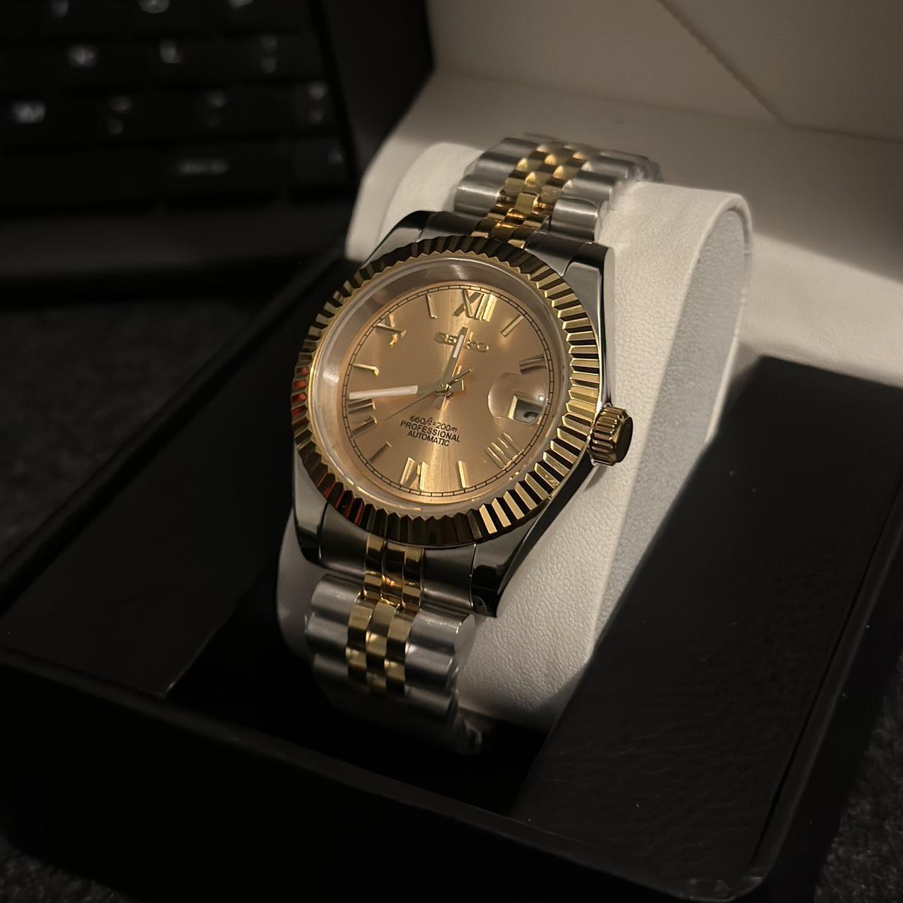 Seiko Silver & Gold Day Just Mod Case - 39mm 904L... - Depop