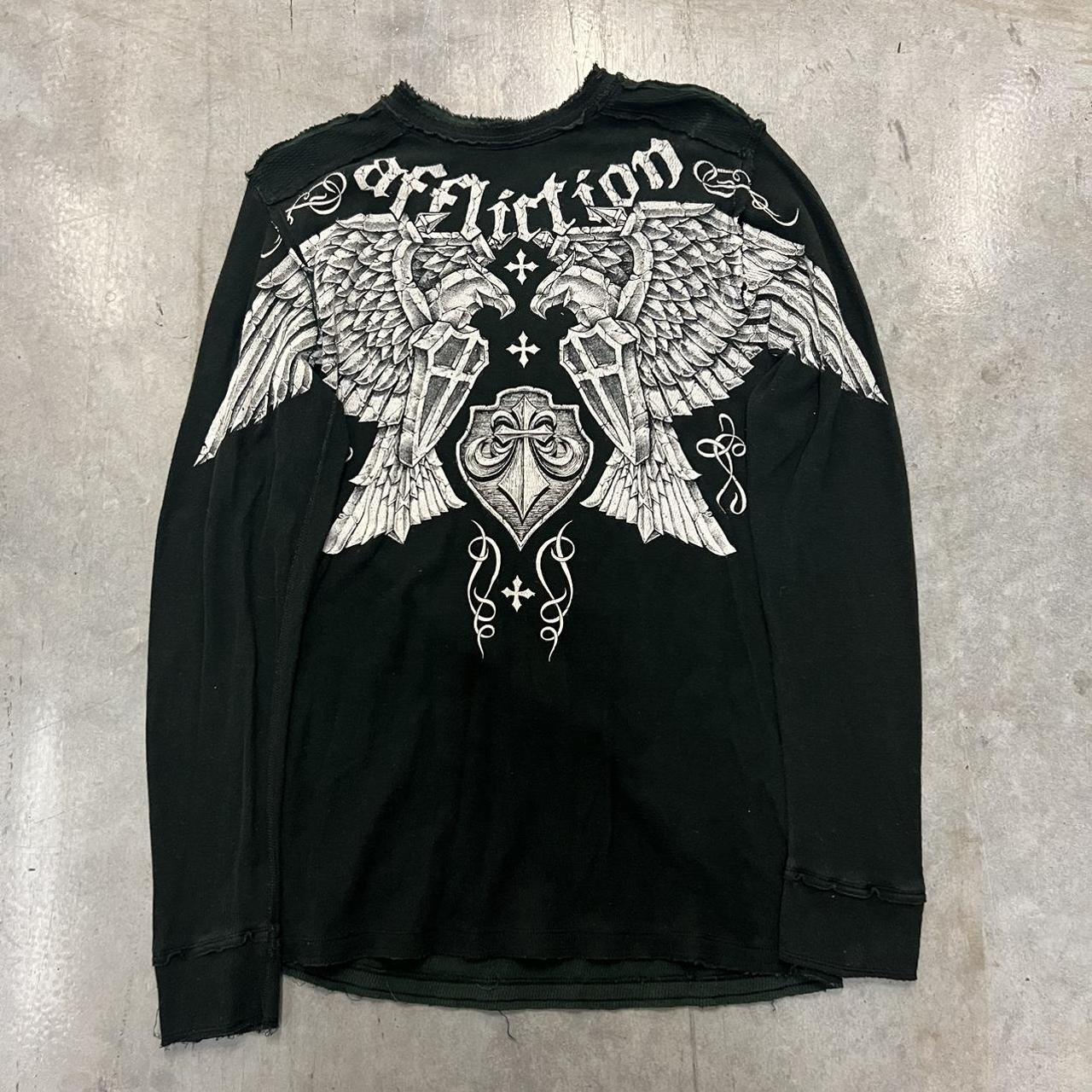 Y2K 2000s affliction reversible knit grunge long... - Depop