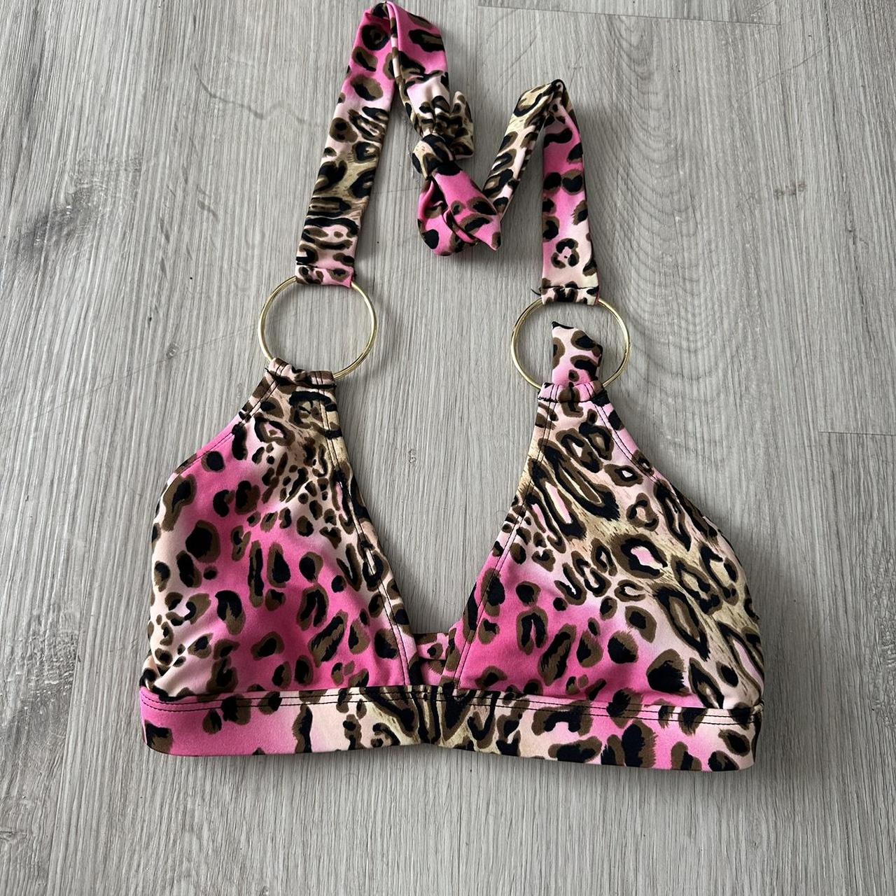 Y2K pink leopard bikini top - Depop
