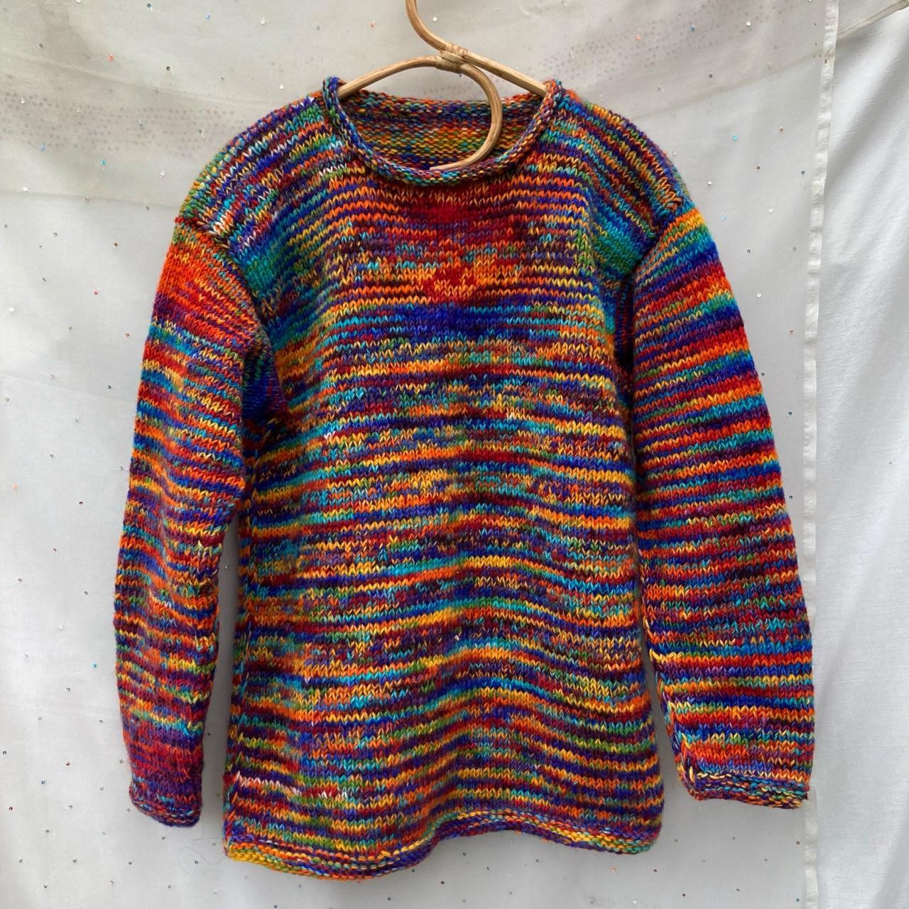 Gorgeous chunky hand knit rainbow jumper so cosy ,,... - Depop