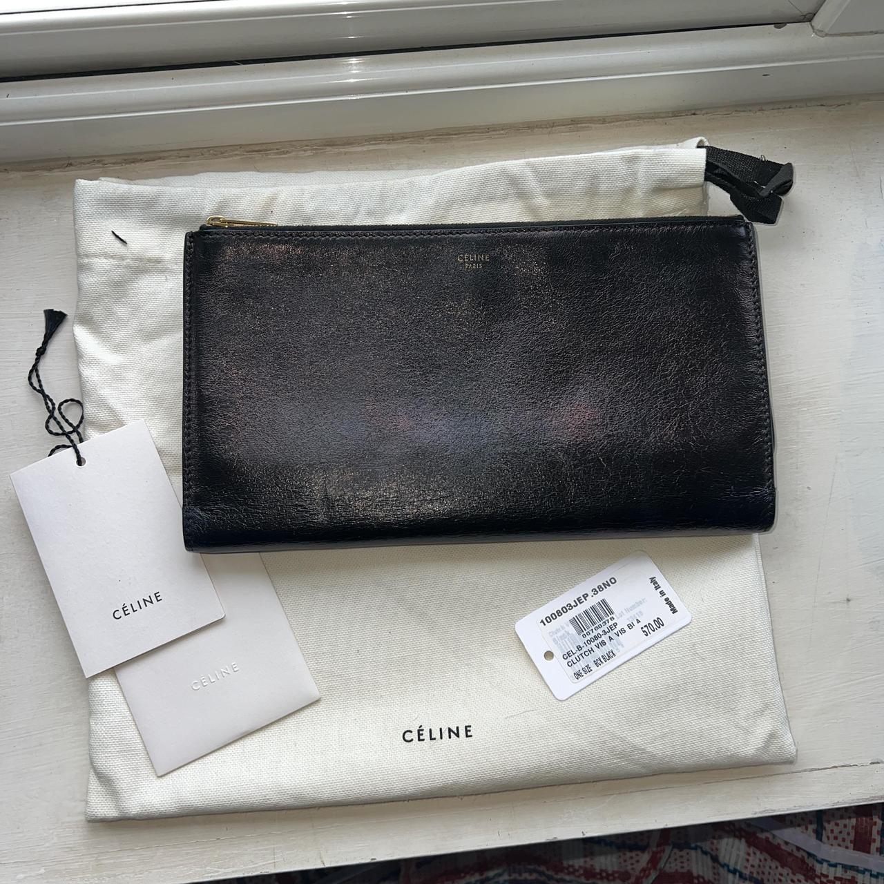Celine Trio Smooth Lambskin Black Clutch with Gold... - Depop