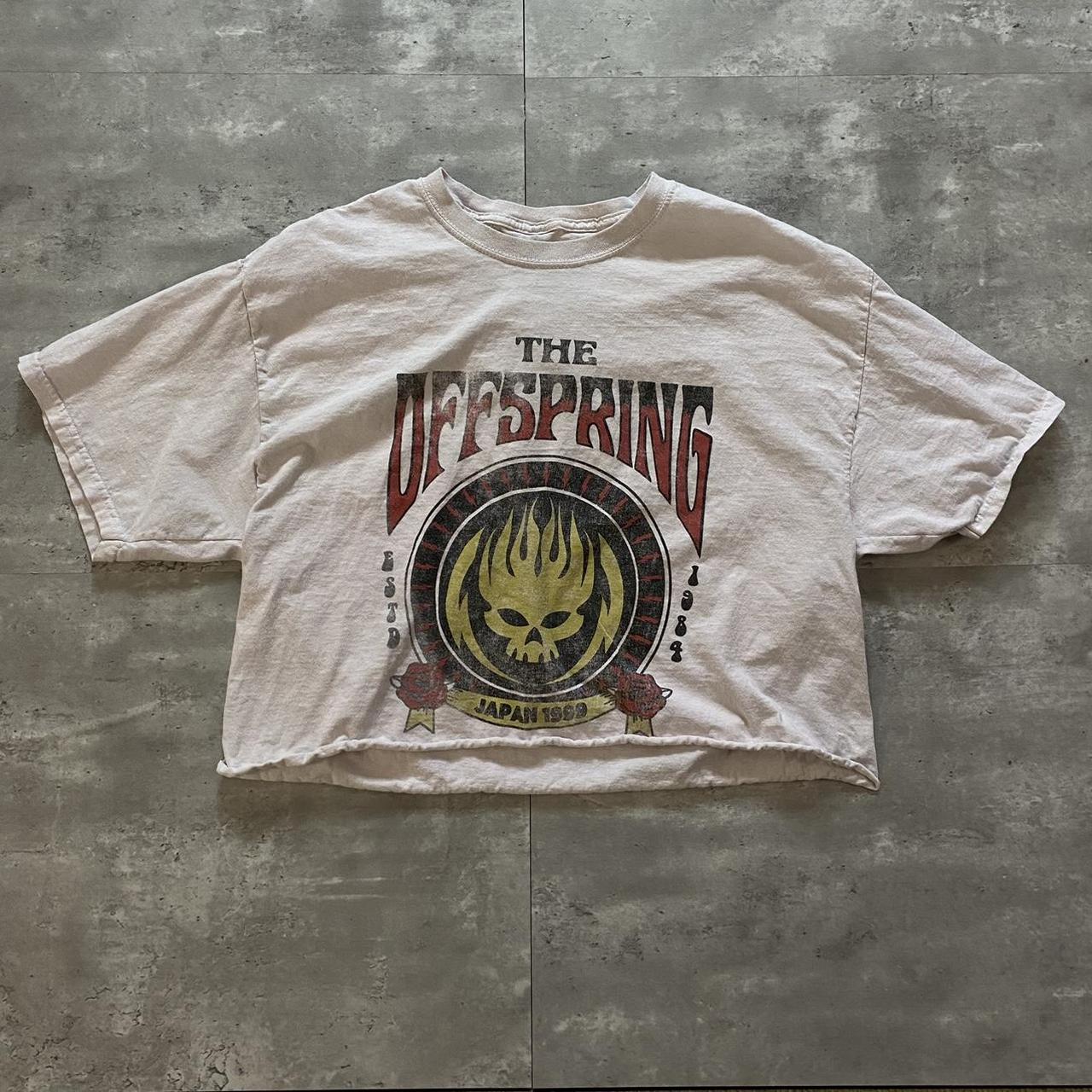 Cropped Offspring Shirt - White/Pink Labelled Size:... - Depop