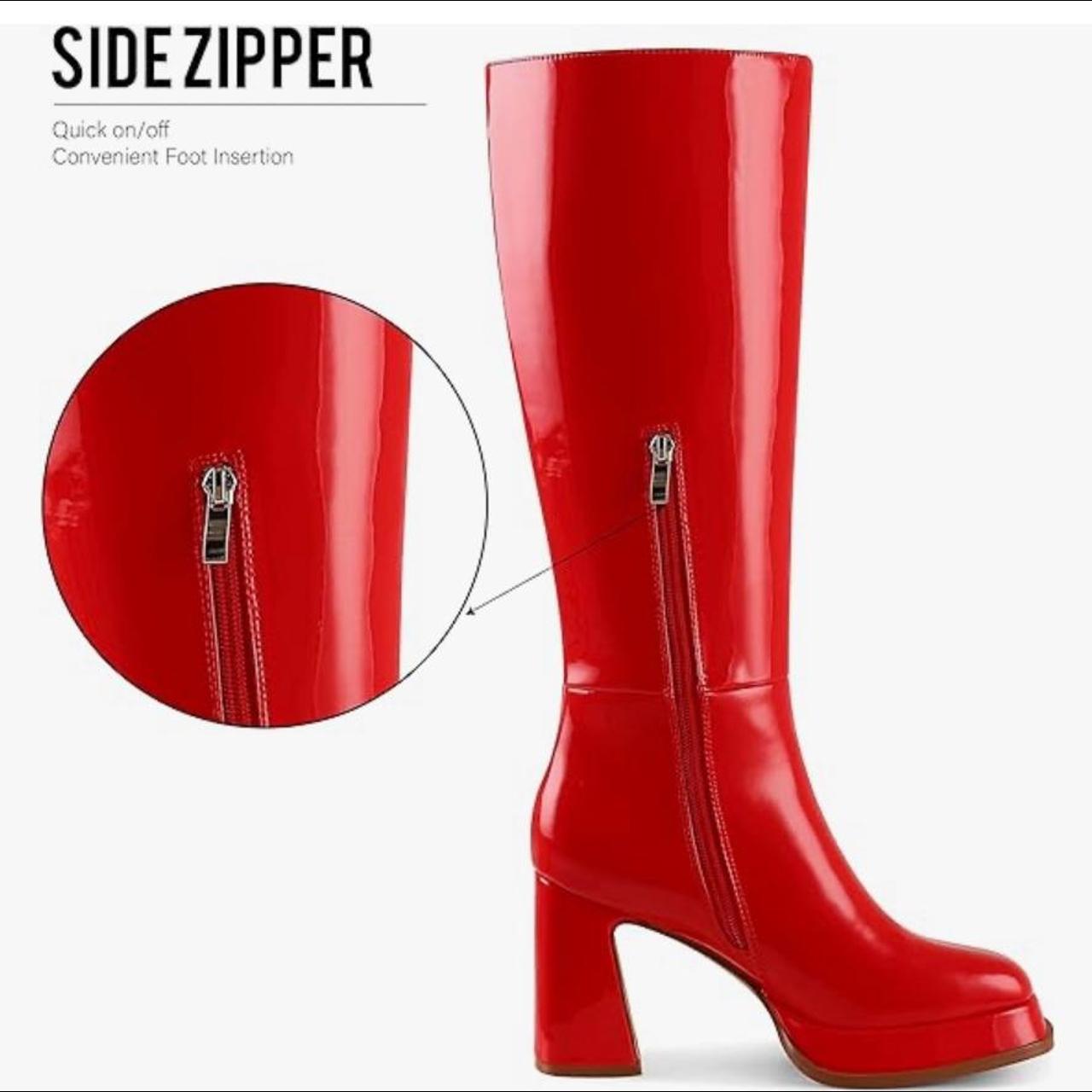 RED Platform Chunky Boots #boots #heels #red #leather - Depop