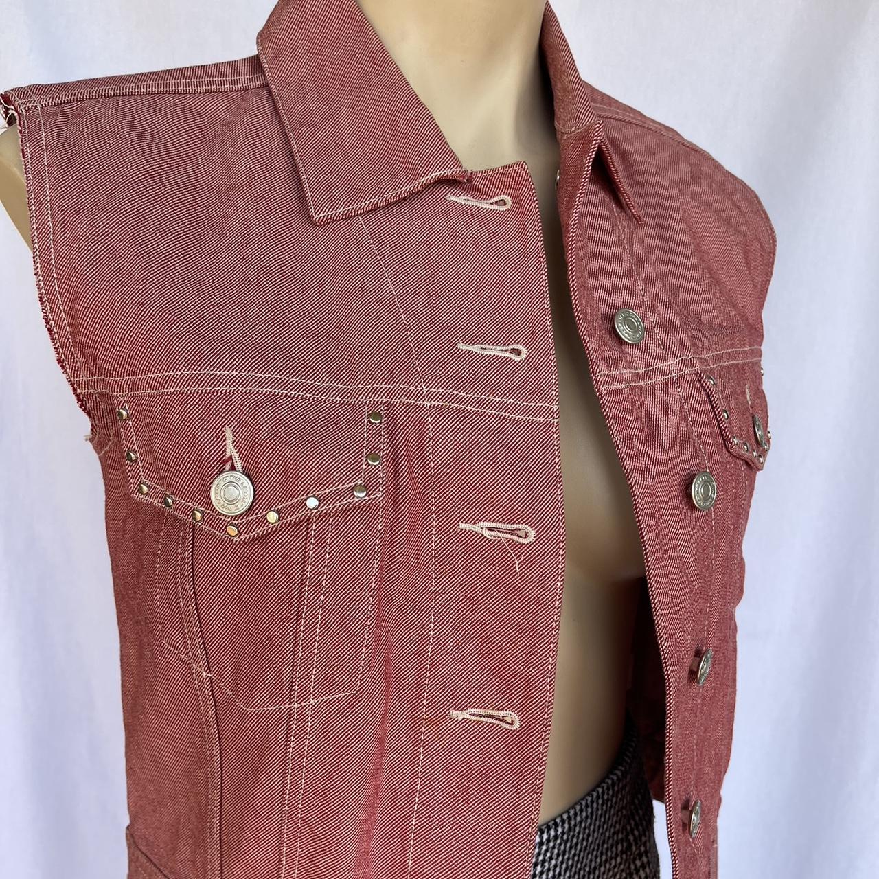 VINTAGE RED CROP STUD DENIM VEST Studded detail,... - Depop