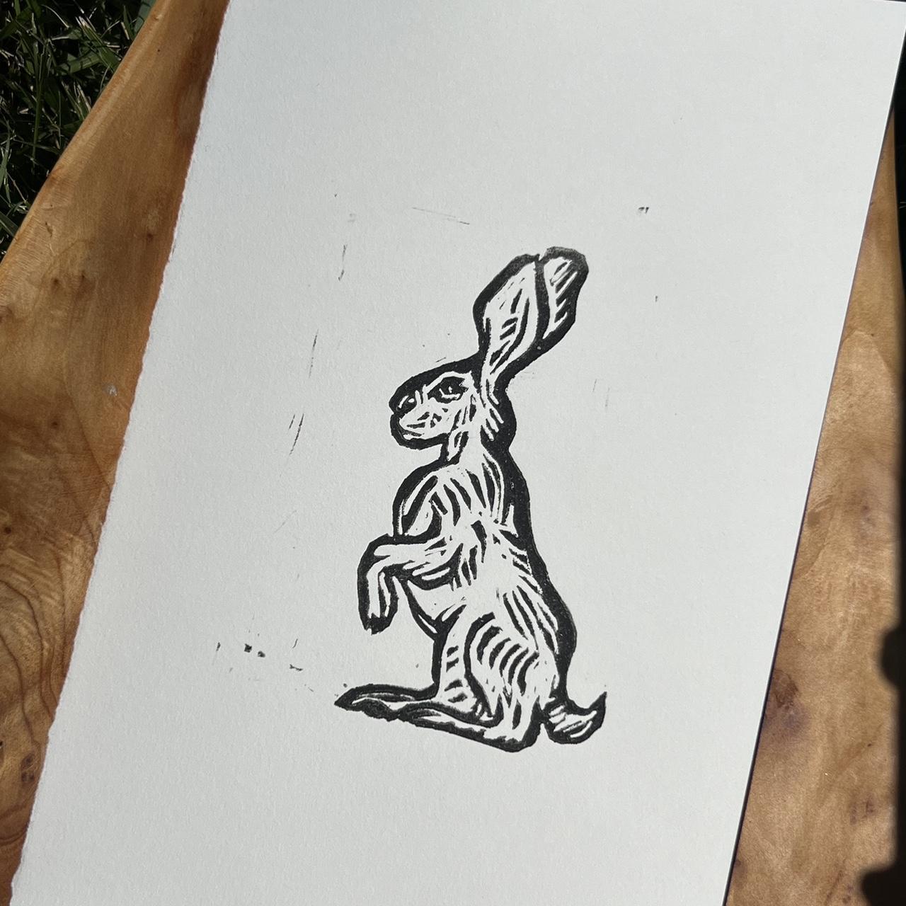 Hare Original Linocut Print, Rabbit Linocut Print,... - Depop
