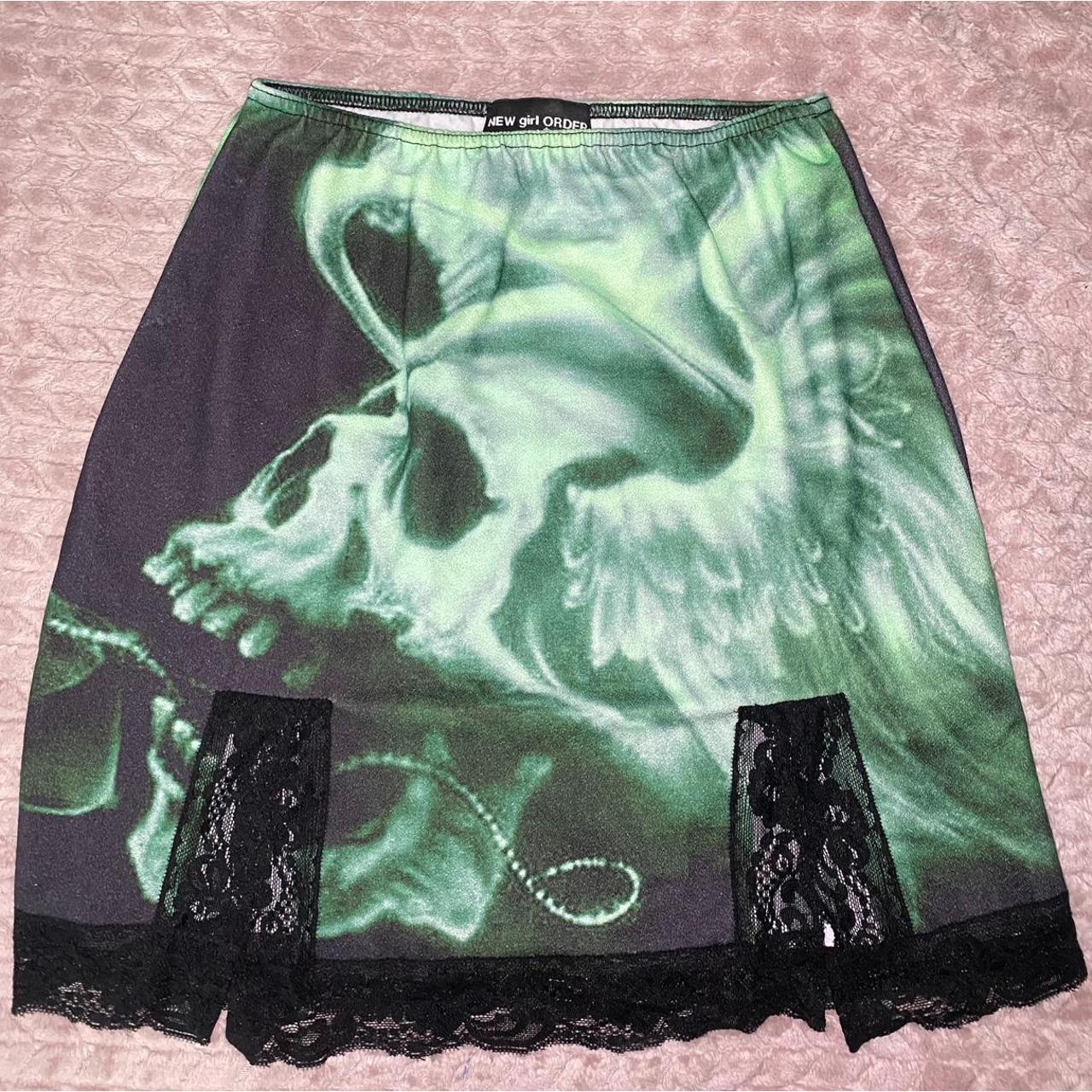New Girl Order Women's Black and Green Skirt | Depop