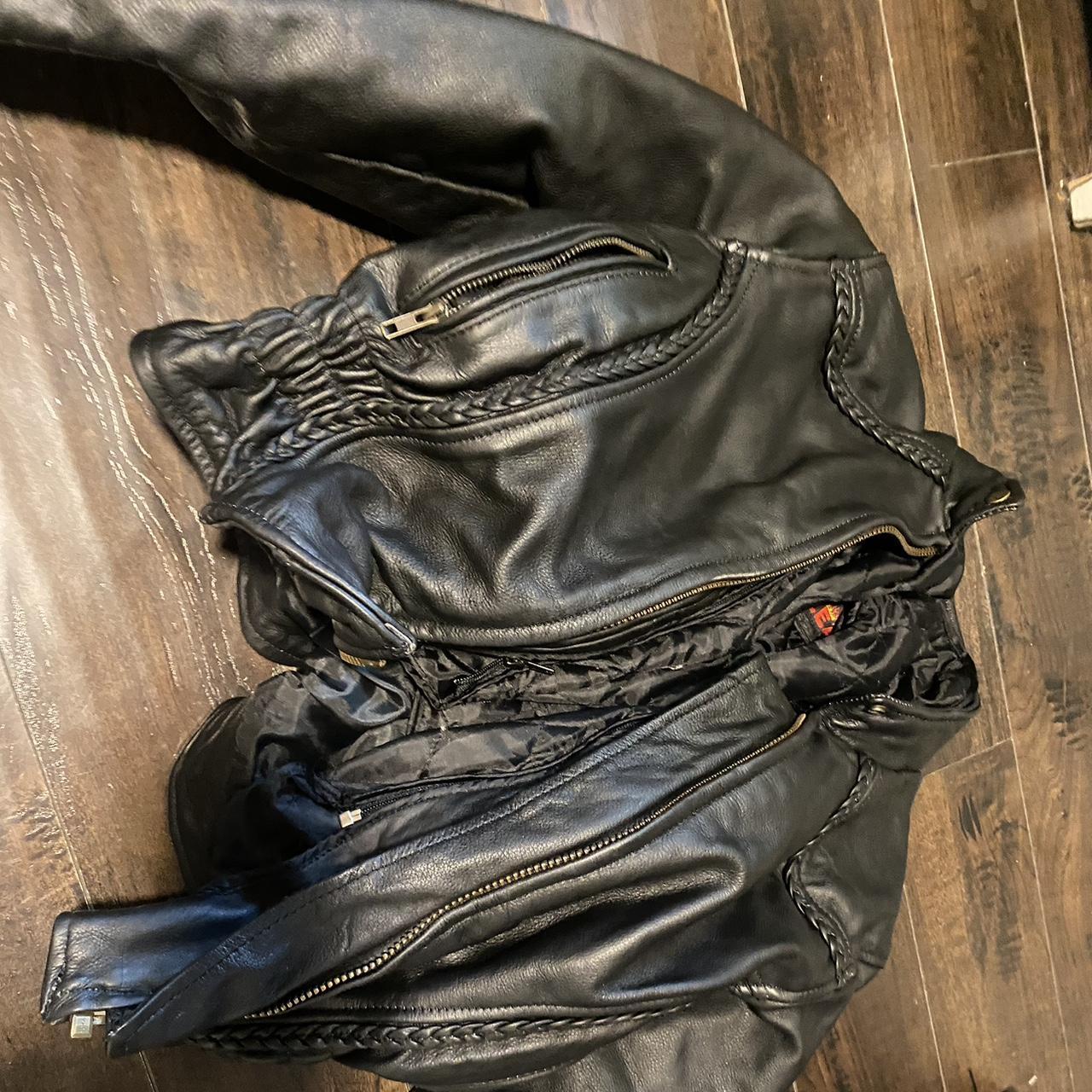 CROPPED VINTAGE HOT LEATHERS JACKET classic... - Depop