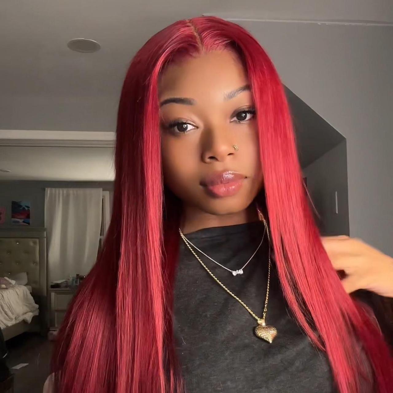 28 inch red 99j human hair lace frontal wig WORN... - Depop