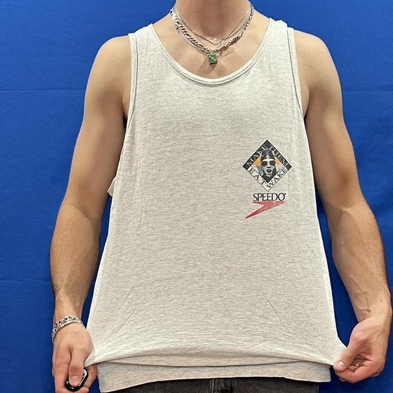 Vintage 90s single stitched Speedo swimmer tank... - Depop